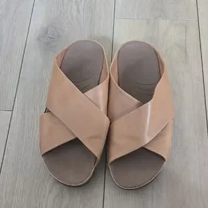 Fitflop | Shoes | Fitflop Kys Leather Criss Cross Slides Cork Wedge ...